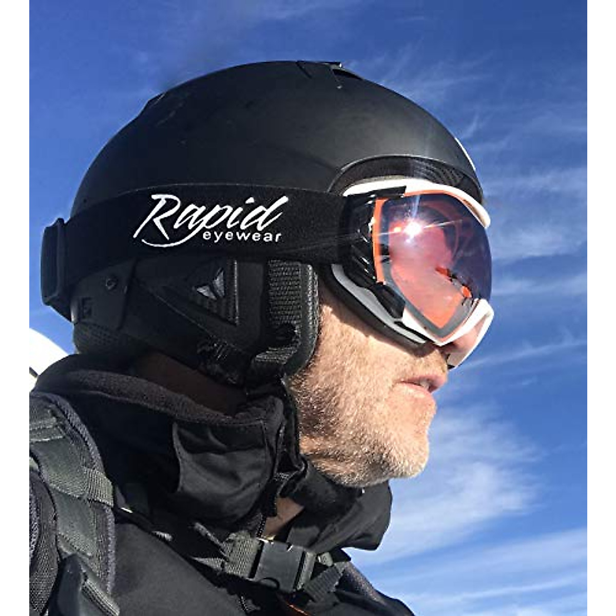Rapid Eyewear Tahko SKI and SNOWBOARD GOGGLES TO WEAR OVER GLASSES for Men and Women. Mirrored UV Double Lens Anti Fog System. OTG Fit Over Your Spectacles. Black - White & Orange Mirror Lenses