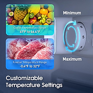 Anypro Fridge with Bottom Freezer and Drawer, 4.1 Cu.Ft Double Door Refrigerator with 7 Adjustable Temperature Settings for Bedroom, Dorm, Office, Apartment, Large Capacity, Black