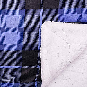SOCHOW Sherpa Plaid Fleece Throw Blanket, Double-Sided Super Soft Luxurious Bedding Blanket 50 x 60 inches, Blue