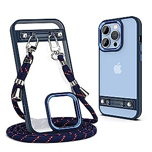 DOB SECHS for iPhone 12 Case with Strap, Crossbody Phone Case for iPhone 12 Pro, Clear Hard Acrylic PC Cover Slim Case Neck Lanyard Phone Case for Women, Adjustable Detachable Strap, Blue