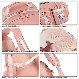 Hey Yoo Cute Backpack for School Backpack for Girls Backpack with Lunch Box Bookbag Set Kids Backpacks for Teen Girls (Pink)