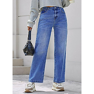 Dokotoo Womens Loose Casual High Waisted Baggy Jeans Stretch Boyfriend Straight Leg Denim Long Pants for Women Girls Sky Blue Size 10