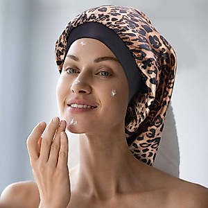 2 Pieces Sleeping Bonnet for Braids, Long Satin Bonnet Sleep Cap Soft Elastic Band Loose Cap Bonnets for Long Hair, Braids, Dreadlocks, Curly Hair (Leopard Print)