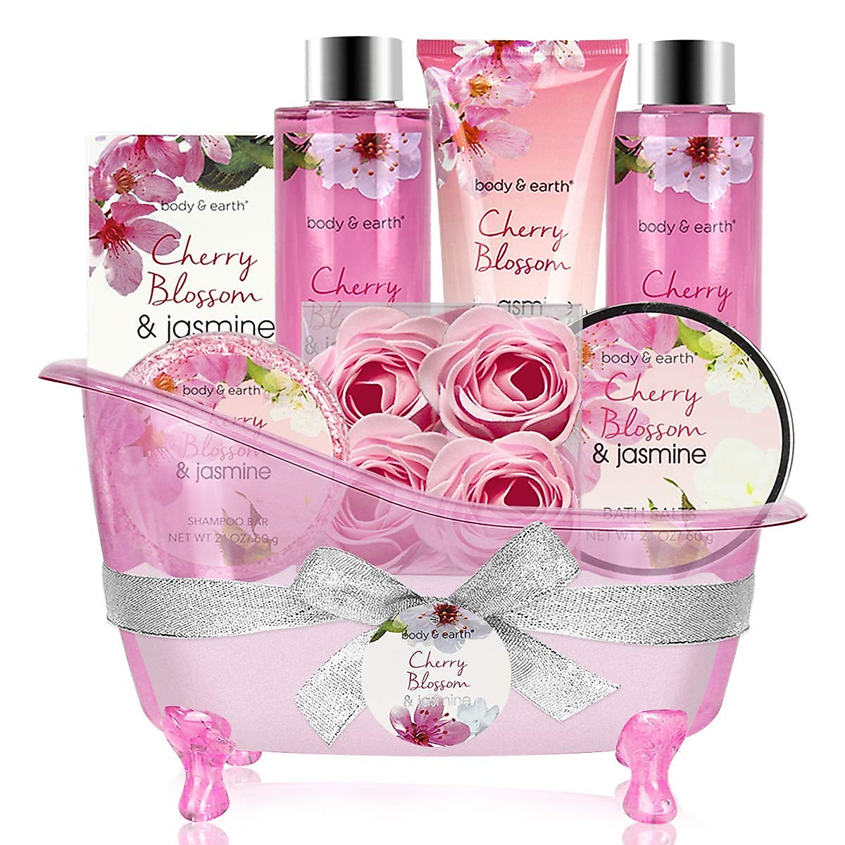 Gift Baskets for Women Body & Earth Bath and Body Gift Set for Women, Valentine's Gifts for Women, Cherry Blossom & Jasmine Spa Gifts for Women Bath Gift for Women, Regalos Para Mujer