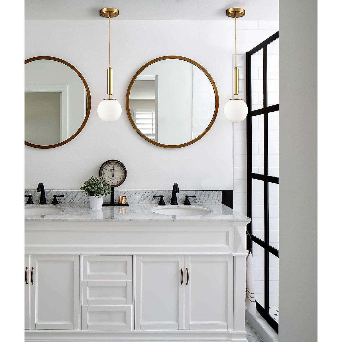 DIRYZON EUL Mid Century Modern Globe Pendant Light Opal Glass Hanging Light Fixture Gold Finish