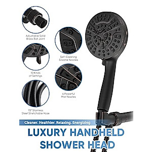 Pavezo Handheld High Pressure Shower Head with Filter 5" Large, Extra Long 70" SS Hose 10-mode Detachable Shower Head with Hard Water Filter, Powerful to Clean Tile & Pets, Oil Brushed Bronze