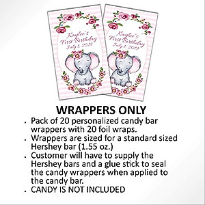 Personalized Candy Wrappers for Chocolate, Elephant Baby Shower Favors, Pack of 20 Custom Hershey Bar Labels