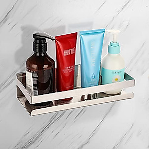 OwnMy 10 Inch Bathroom Shower Shelf Stainless Steel Bath Kitchen Basket Shower Caddy Rack, Rust Proof Metal Bathroom Storage Floating Shelves Wall Mounted Shower Corner Rectangular Shelf (Silver)