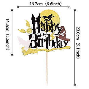 1 PCS Happy Birthday Magical Wizard Cake Topper Glitter Birthday Cake Pick for Wizard Theme Baby Shower Kids Boys Girls Birthday Party Cake Decorations Supplies
