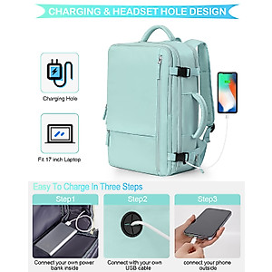 Getravel Large Travel Backpack, Carry On Backpack Airline Approved, 17inch Laptop Backpack, Waterproof Hiking Backpack, Sports Gym Business Daypack, Weekender Bag (Blue-green)