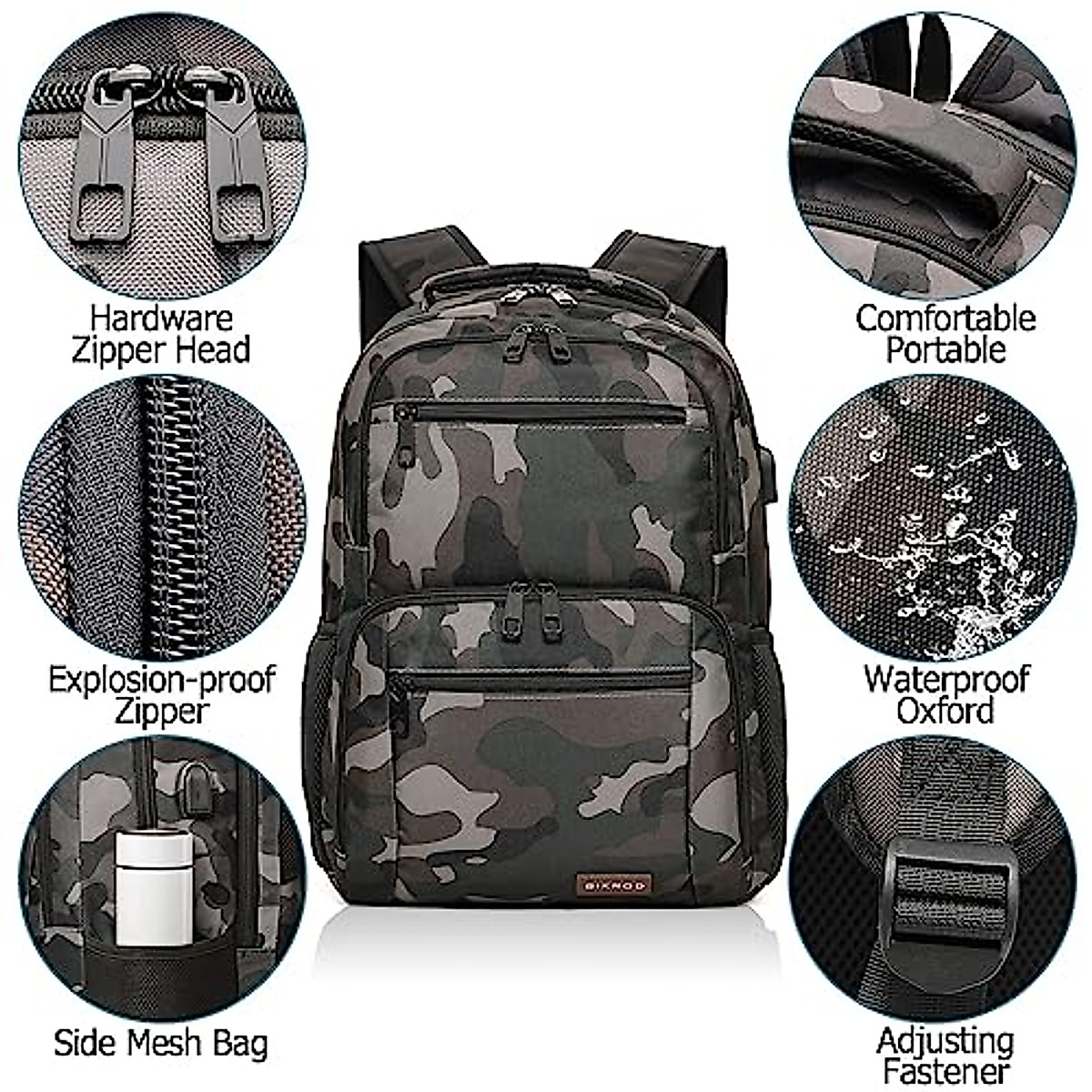 BIKROD Travel Laptop Backpack, School Backpacks for Teen Boys Water Resistant Back Pack with USB Charging Port, Business Anti Theft Durable Computer Bag Gifts Fits 15.6 Inch Laptop-Camouflage