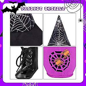 Halloween 18 Inch Doll Clothes and Accessories Halloween Doll Costumes Outfits Spider Theme with Dress, Shoes, Spider Trick or Treat Bag and Witch Hat for 18 Inch Doll Halloween Costumes