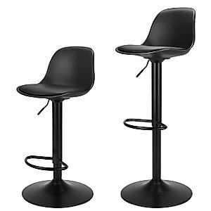 Finnhomy Bar Stools Set of 2, Swivel Barstools with Footrest and Ergonomic PP Back, Counter Height Adjustable Modern Counter Stools for Kitchen, Black