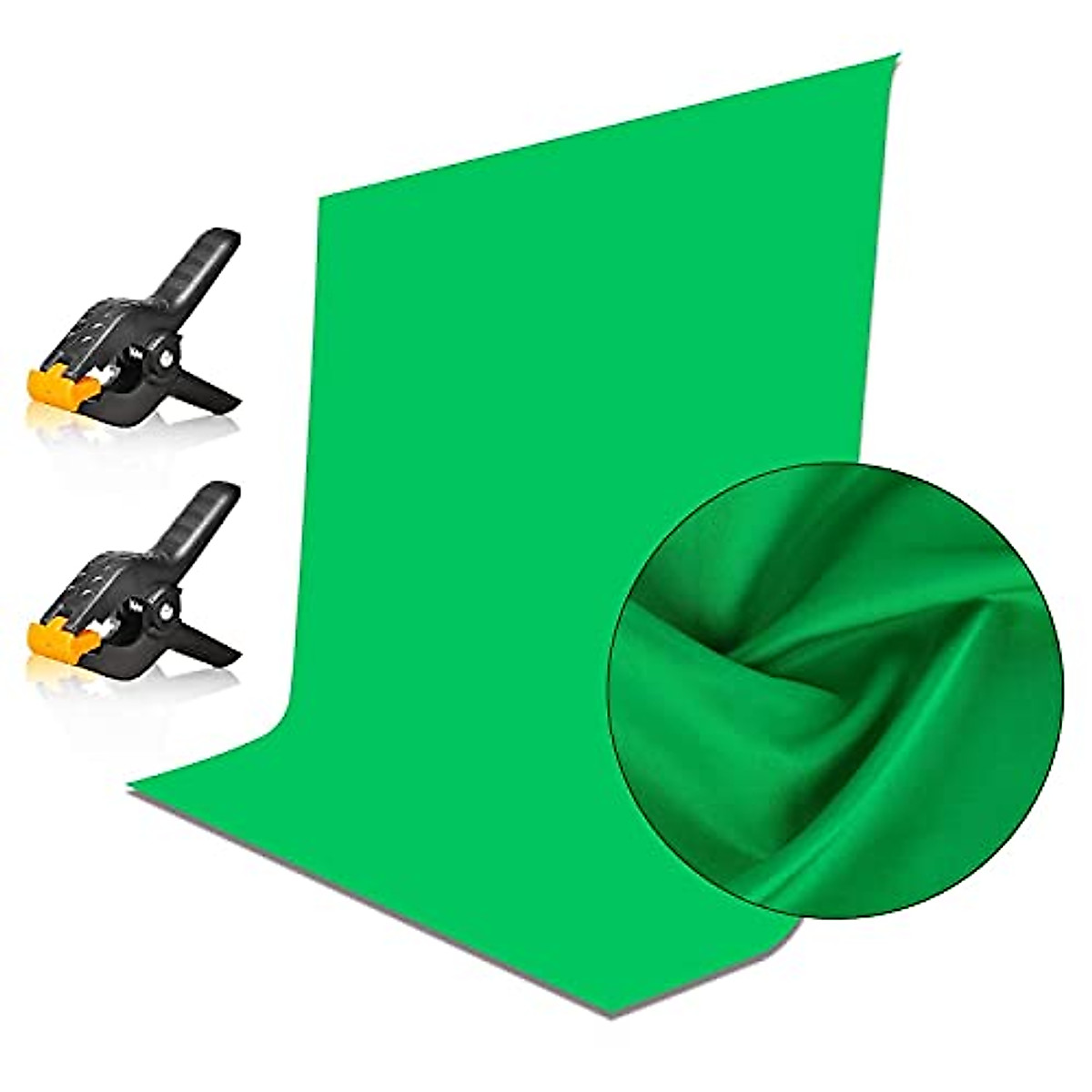 Emart 5x7ft Green Screen Backdrop, Polyester Wrinkle-Resistant Curtain Fabric, Chroma-Key greenscreen Cloth Sheet for Zoom, Including 2 Spring Clamps Suitable for Photoshoot, Interview, Live Stream