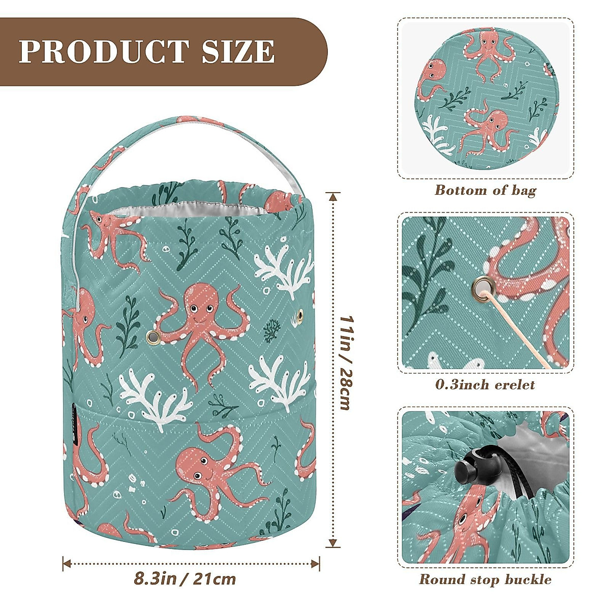 Joko Ivery Cartoon Octopus Crochet Bag Organizer for Crocheting Knitting Bag Yarn Storage Organizer with Front Compartments Knitting Tote Basket for Knitting Gifts Needles Crochet Hooks Accessories