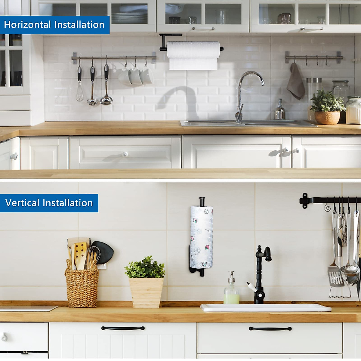 Ablink Paper Towel Holder Under Cabinet, Paper Towel Rack Adhesive and Wall Mounted, Paper Towel Mount 13 Inches 304 Stainless Steel for Kitchen and Bathroom