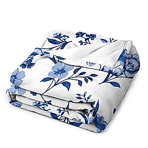 CHUWAN Throw Blanket Fuzzy Blanket Cozy Fleece Blanket Soft & Warm Fleece Flannel Pet Blanket Pet Throw Blue Rose 50"x60"