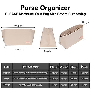 Doxo Purse Organizer Insert for Handbags & Base Shaper 2pc Set,Felt Le Pliage Large Tote,Bag Organizer with Zipper 3 Sizes,Compatible with Speedy Neverfull MM and More(Beige-L-Combination)