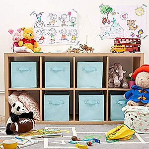 EZOWare Set of 12 Foldable Basket Bin Collapsible Storage Cube For Nursery, Kids Toys Organizer, Shelf Cabinet - (White + Light Blue)