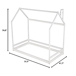 Merax Twin Size Wood House Bed, Wooden Bedframe with Roof for Kids, Teens, Boys or Girls, White