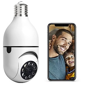 Wireless WiFi Light Bulb Camera/360 Degree E27 Bulb Security Camera Outdoor/1080P Home Surveillance Cameras System with Human Motion Detection and Alarm/Two-Way Audio