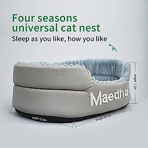 Maedhao Cat Bed,Cat Beds for Indoor Cats,Cat Bed with Washable,Waterproof Bottom,Foldable Cat Hidewawy,Grey Fluffy Cat Calming Cushion Beds