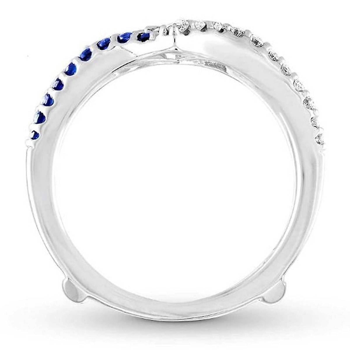 V Touch Round Cut Created Red Ruby Solitaire Enhancer Guard Wrap Engagement Wedding Ring for Womens 925 Silver 14K White Gold Plated