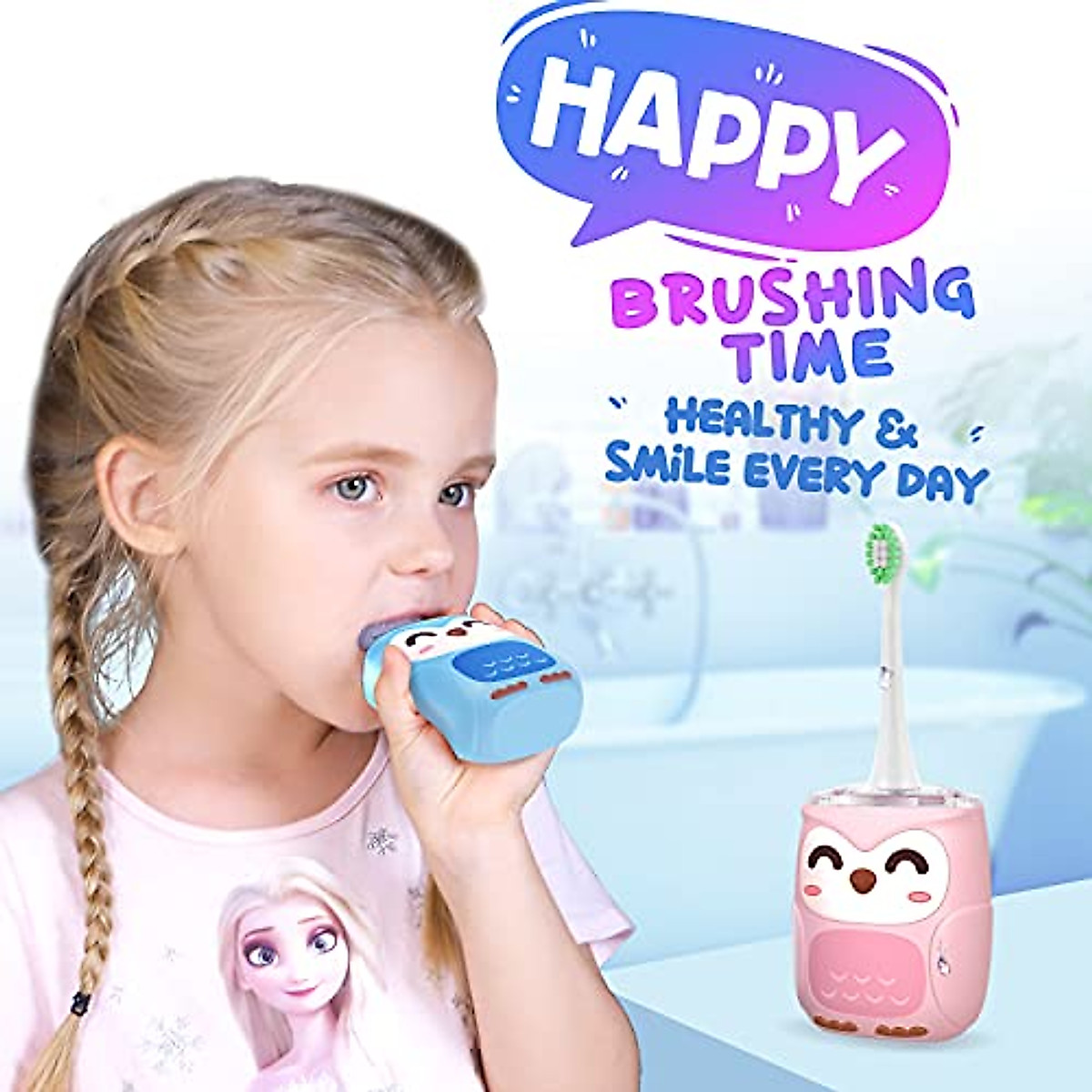 Flying Ideas Kids Electric Toothbrush, U Shaped Toothbrush, Ultrasonic Automatic Toothbrush Kids with 6 Modes, Full/Whole Mouth Baby Toothbrush, IPX7 Waterproof(Light Blue)