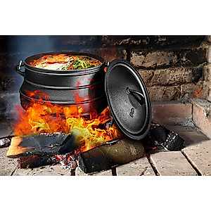 Bruntmor Pre-Seasoned Cast Iron Cauldron - 6 Quart African Potjie Pot with Lid - 3-Legged Dutch Oven for Camping and Over-the-Fire Cooking - Durable Outdoor Cookware for Stews, Chili, and Slow Cooking