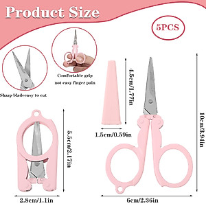 Folding Scissors Small Scissors Travel Scissors Safety Scissors Stainless steel Mini Scissors with Safety Cap Cute Scissors for Scrapbook Cutting Sewing DIY Handmade Daily and Travel Use (5 Pack)