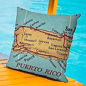 Puerto Rico Map Outdoor Throw Pillow Covers Waterproof 18x18in Nautical Map Accent Pillow Covers Farmhouse Outdoor Garden Decoration for Patio Tent Couch