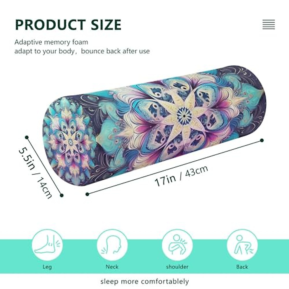 xigua Snowflakes Neck Roll Pillow for Neck Relief with Removable Washable Cover - Memory Foam Round Cylinder Bolster, Ergonomically Designed for Head, Neck, Back, and Legs