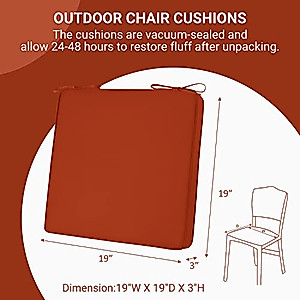 downluxe Outdoor Chair Cushions for Patio Furniture, Waterproof Square Corner Memory Foam Patio Chair Cushion with Adjustable Ties and Portable Handle, 19" x 19" x 3", Orange, 2 Pack