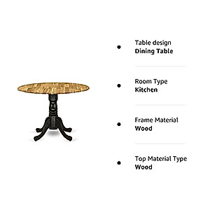 East West Furniture DMT-NBK-TP Dublin Modern Dining Round Kitchen Table Top with Dropleaf & Pedestal Base, 42x42 Inch, Natural & Black
