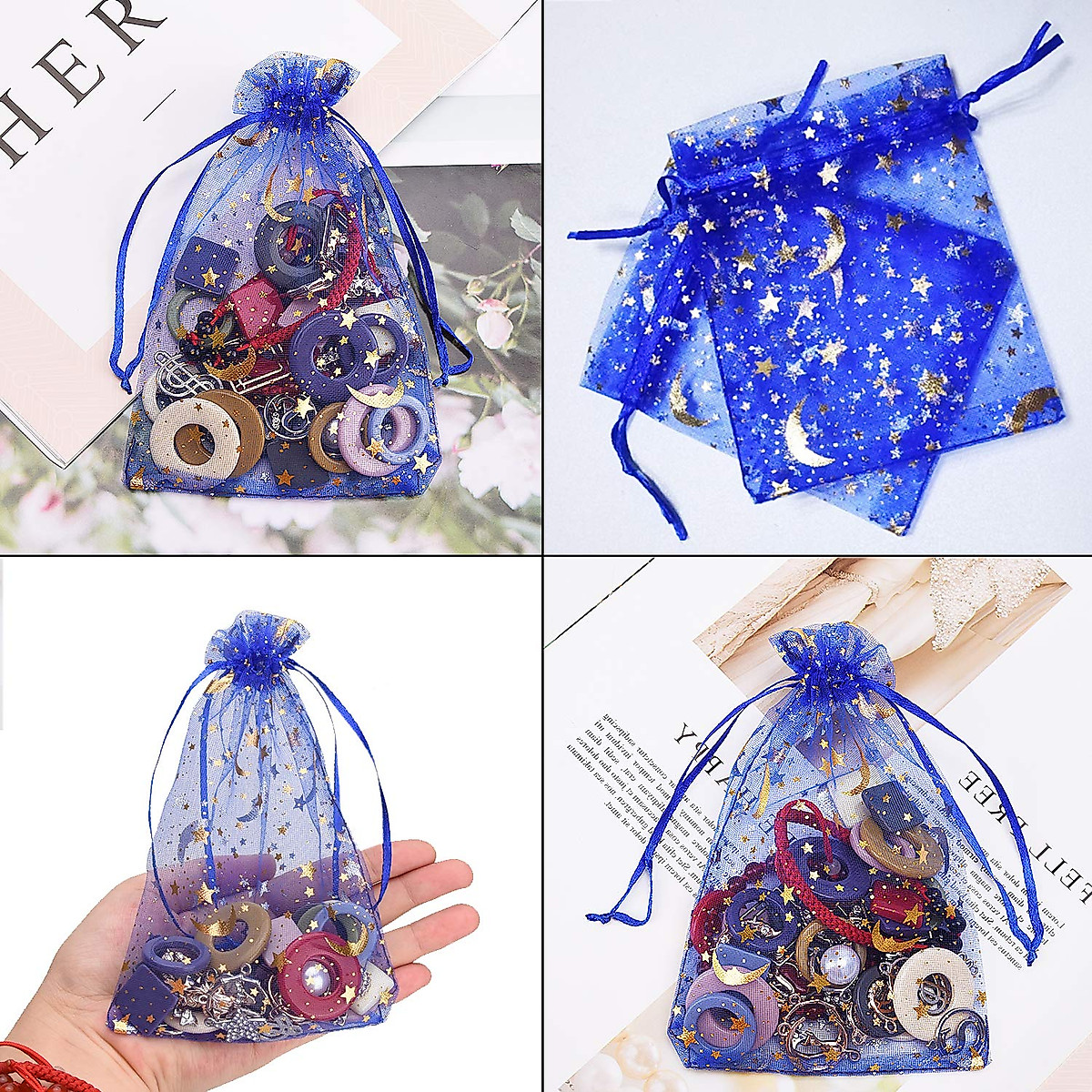 Noverlife 50PCS Drawstring Sheer Organza Bags, Tulle Mesh Party Favor Gift Bag Jewelry Pouches for Wedding Birthday Baby Shower Festival Cosmetics Perfume Chocolates - 4x6in (10x15cm)