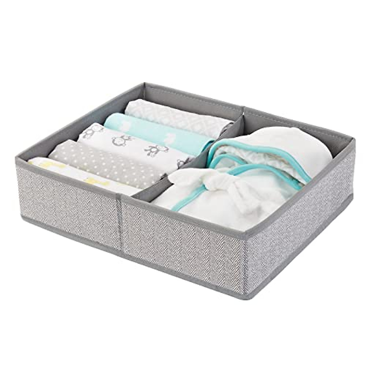 mDesign Fabric Drawer Organizer Bin Dividers for Kids/Baby Nursery Dresser, Closet, Organization - Bins Hold Clothes, Diapers, Cream, Toy, Blankets - 3 Pack, Gray Herringbone