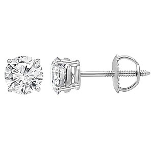 Beyond Brilliance 1.00 Carat Solitaire Diamond Stud Earrings for Women | Round Cut Lab Grown Diamond | 14K White Gold Earrings with Screw Back | Fine Jewelry for Her | Gift Box Included
