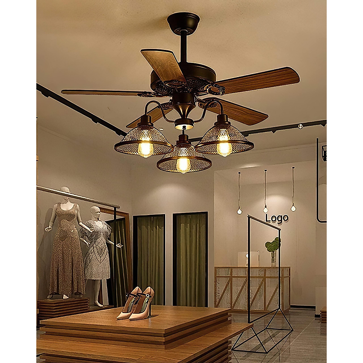 Bagood Farmhouse Ceiling Fan with Light 52 Inch Ceiling Fan with Light Rustic Ceiling Fan with 5 Reversible Wood Blades Vintage Ceiling Fan with Light and Remote for Bedroom Living Room Dining Room