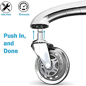 FOH Office Chair Wheels Set of 5 Heavy Duty Replacement Rubber Desk Chair Casters Best Protection for Your Hardwood Floors