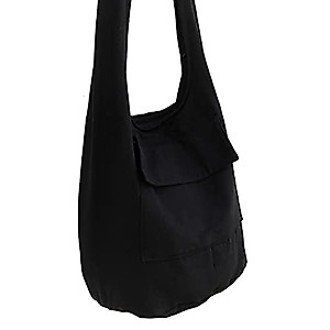 Rare Asian East Hippie Bag Hobo Cotton Sling Cross-body Handmade Bohemian Black Size Medium (Black)
