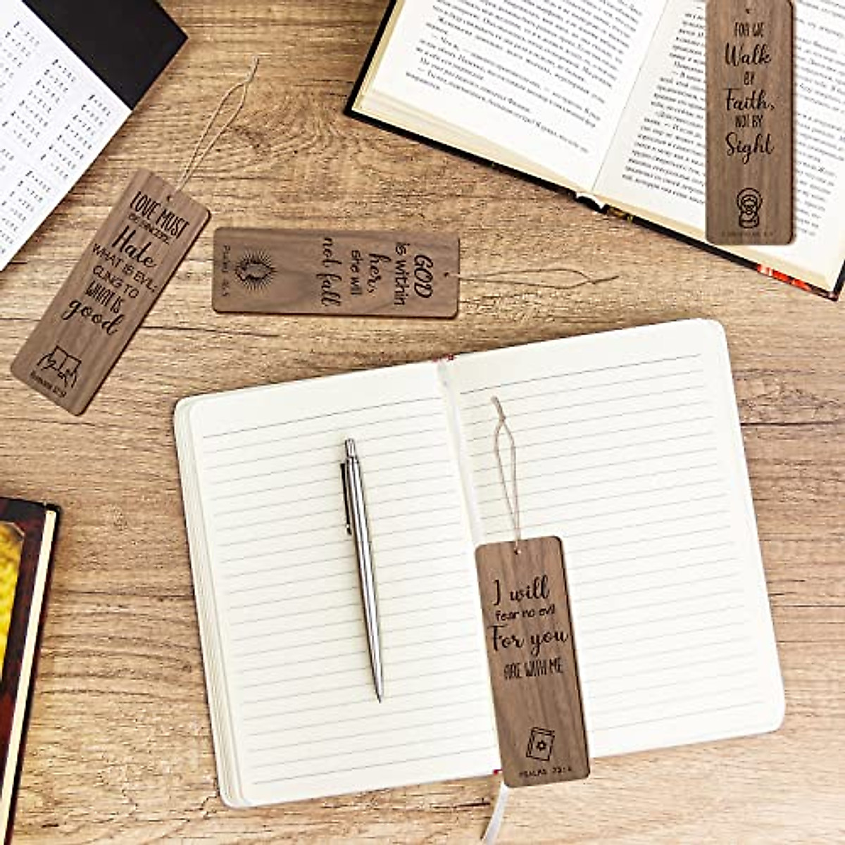 40 Pieces Religious Bookmarks Vintage Wooden Christian Bookmarks Inspirational Religious Gifts Baptism Christian Bookmarks Bible Verses Bookmarks for Women Men Book Lovers Supplies, 5.12 x 1.77 Inches