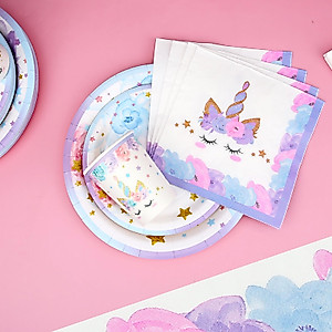 168 Pcs Unicorn Birthday Party Decorations, Unicorn Party Supplies, Unicorn Plates and Napkin Tableware Set for Baby Shower, Birthday, Graduation, Bridal Shower, Holiday Party (purple)