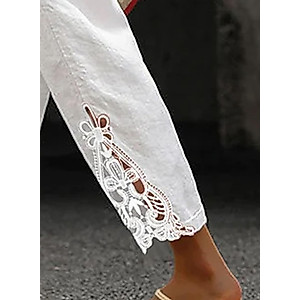 Acelitt Women Casual Linen Pants Lightweight Drawstring Elastic Waist Fall Fashion 2025 Beach Capri Pants Trousers White Large