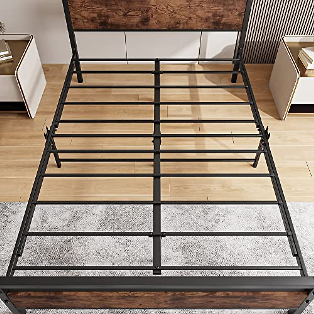 HOJINLINERO Full Size Bed Frame with Headboard, Heavy Duty Platform Bed Frame Full Reinforced Steel Square Tube Platform Strong Slats Support/No Box Spring Needed,Black