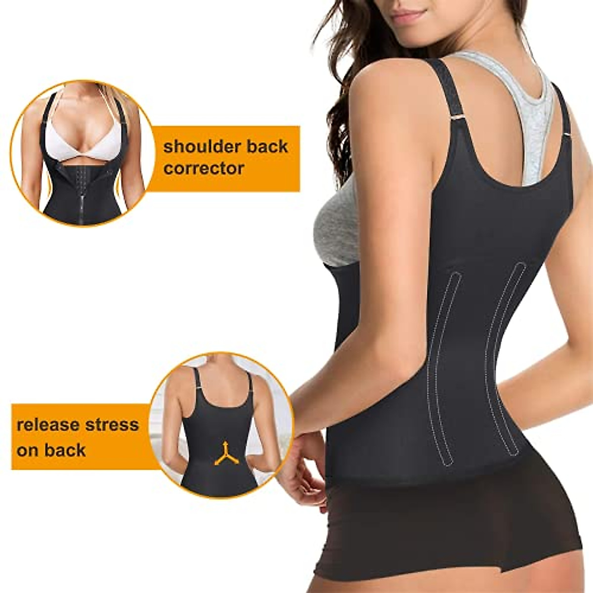 Eleady Women's Underbust Corset Waist Trainer Cincher Steel Boned Body Shaper Vest with Adjustable Straps (L, Black)