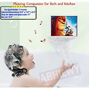 ABHILWY Shower Tablet Holder Waterproof Compatible with Ipad, Wall Mounted Bathroom Tablet Case Rotation, Adhesive Touchable Cradle with Glass Mirror Anti-Fog Screen for Kitchen 11 inches White