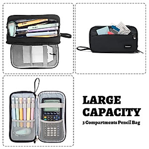 Pencil Case Big Capacity Pen Pouch Large Storage Holder Marker Pen Bag Durable 3 Compartment School Office Desk Organizer Portable Cute Zipper Stationery for Kids Teen Student Boys Girls Adults Klein