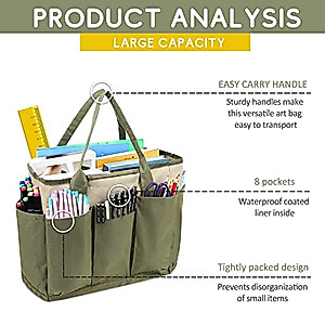 Art Supply Storage Organizer, Craft Organizers and Storage Tote Bag with Pockets Art Caddy Oxford Fabric Craft Storage Containers for Teacher, Students, Artist, Traveler Green