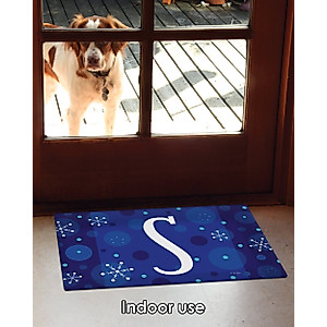Toland Home Garden 800164 Winter Snowflakes Monogram S Winter Door Mat 18x30 Inch Personalized Outdoor Doormat for Entryway Indoor Entrance