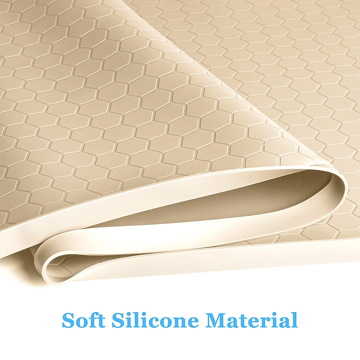 Under Sink Mat, 28'' x 22'' Silicone Under Sink Liner, Waterproof Shelf Liner with Drain Hole, Kitchen Bathroom Cabinet Mats (Beige)